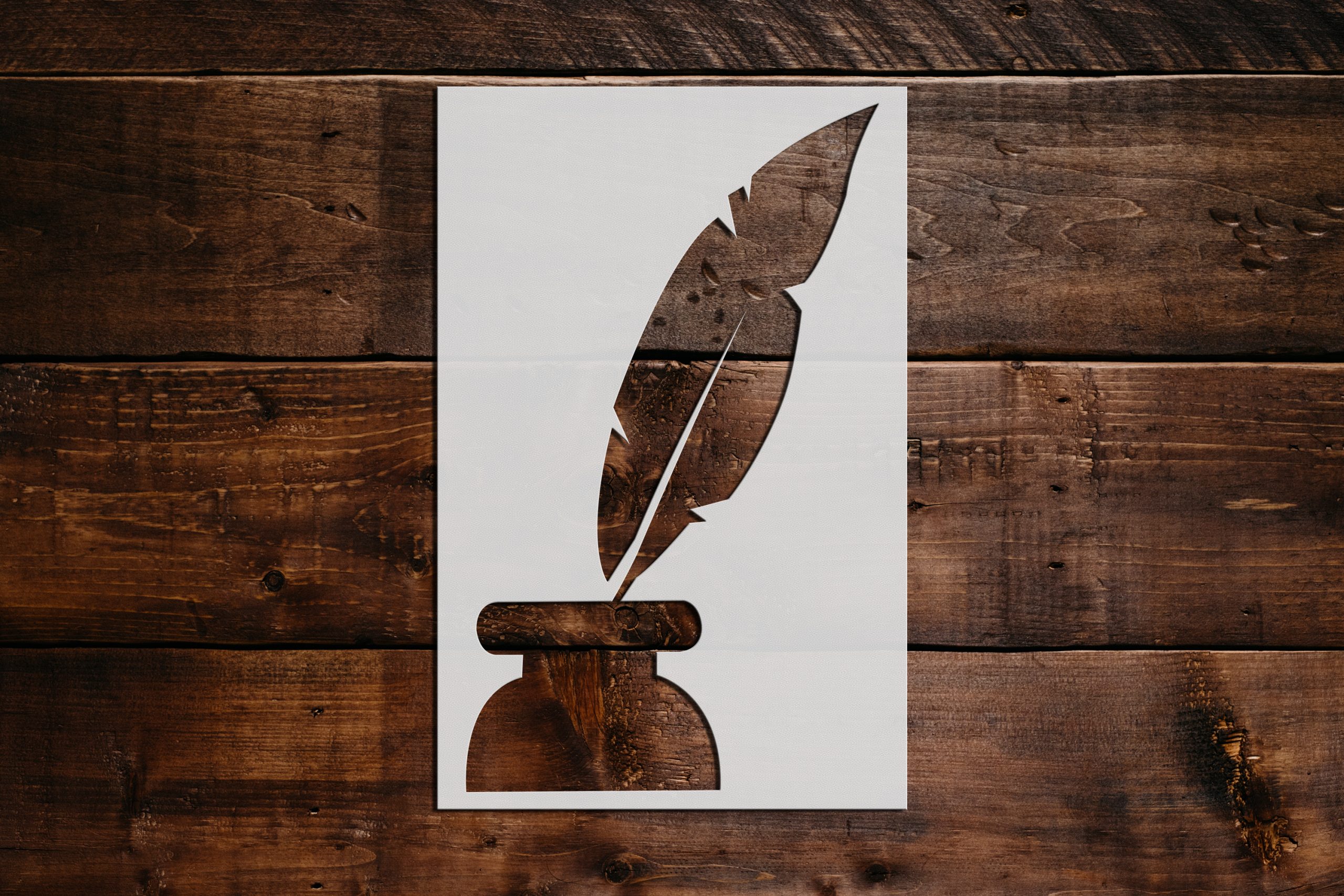 Feather Pen and Ink Pot Stencil - Art and Wall Stencil - Stencil Giant