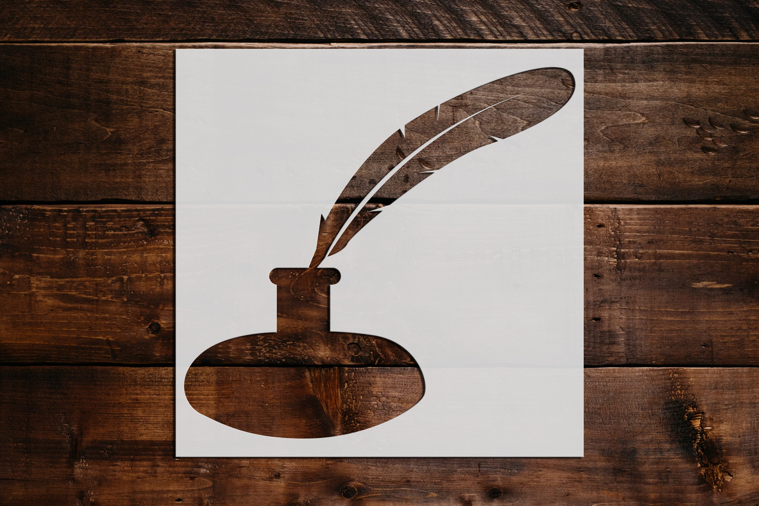 Feather Pen and Ink Pot Stencil - Art and Wall Stencil - Stencil Giant