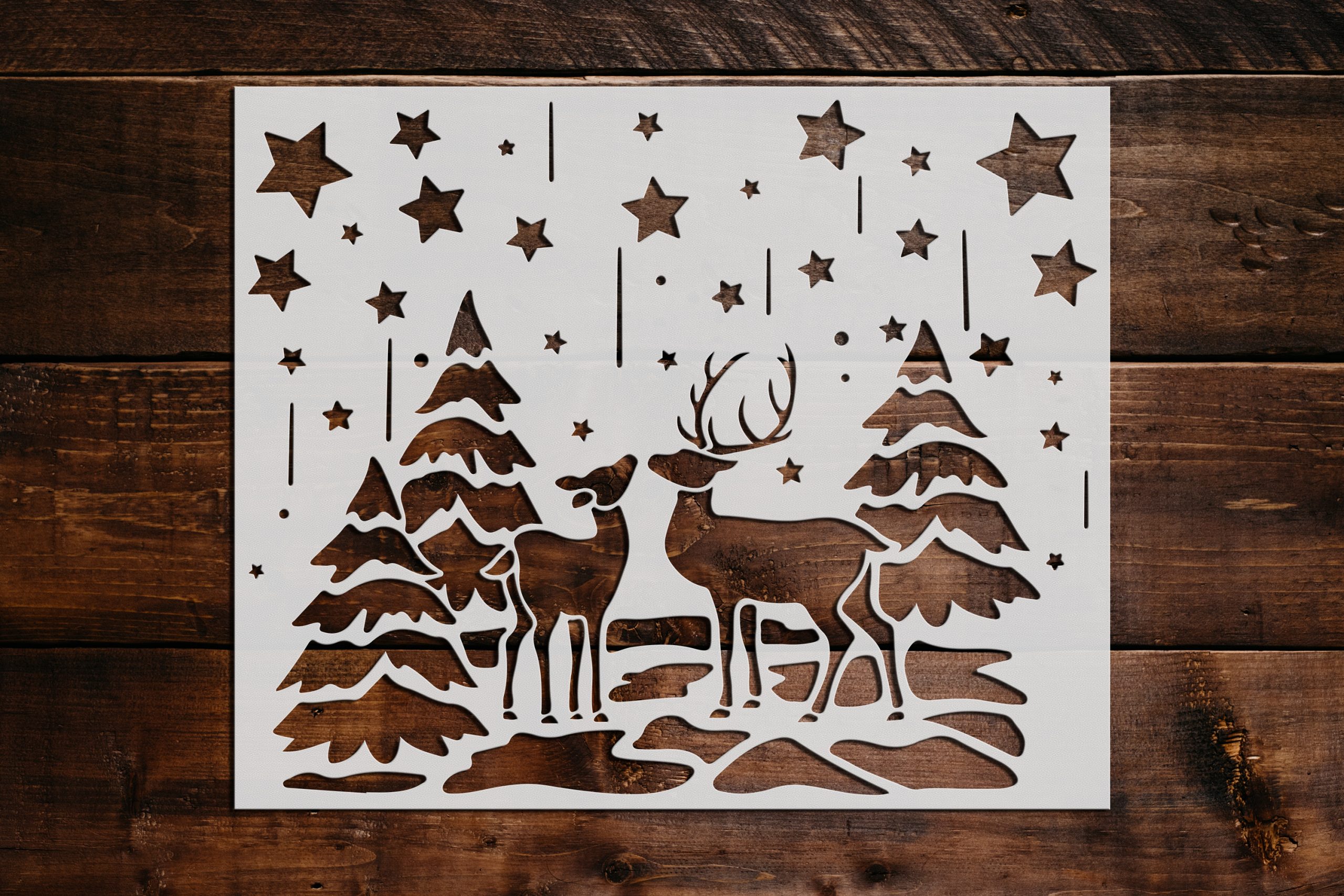 Winter Scene with Deer Stencil - Art and Wall Stencil - Stencil Giant