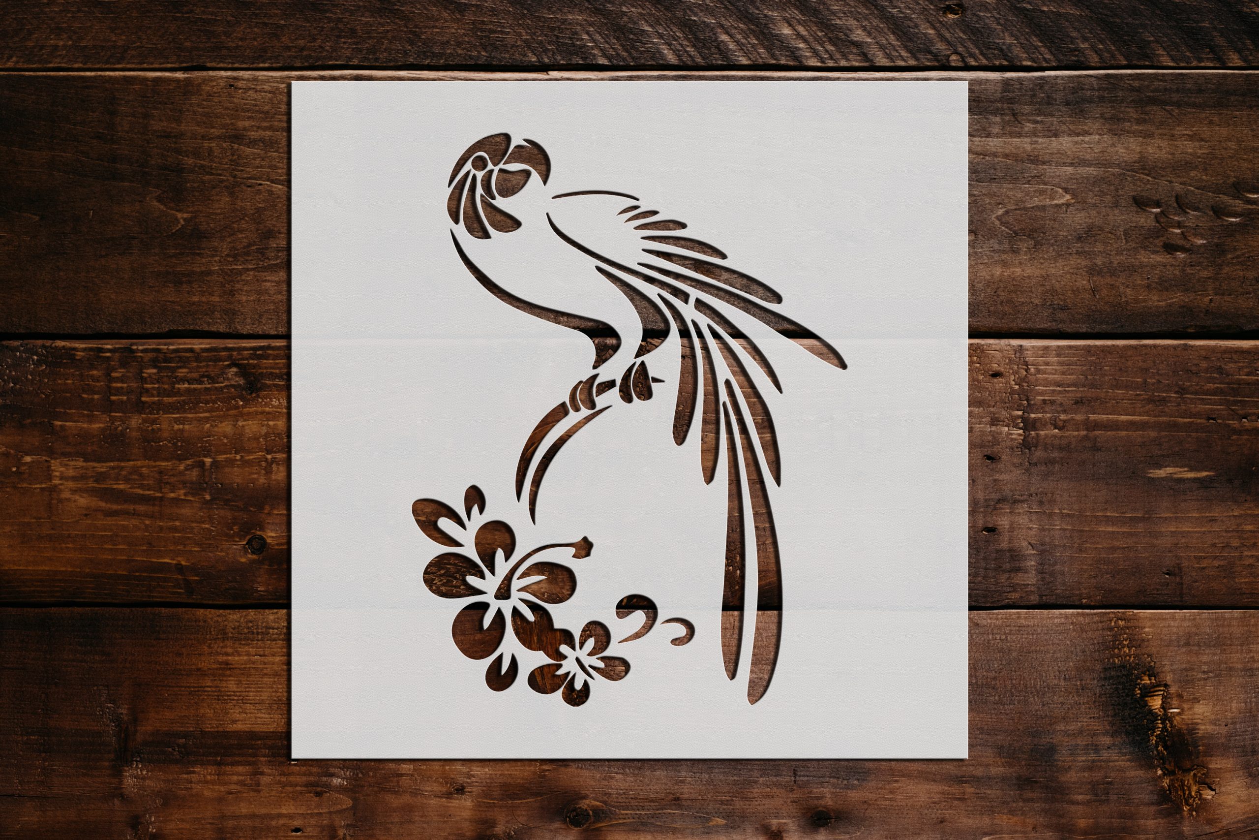 Parrot and Flowers Stencil - Art and Wall Stencil - Stencil Giant