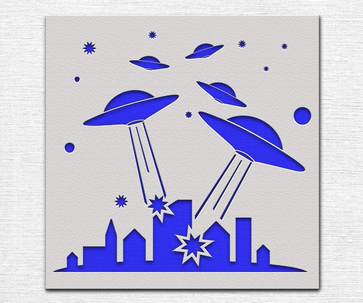 Martian Attack on City Stencil - Art and Wall Stencil - Stencil Giant