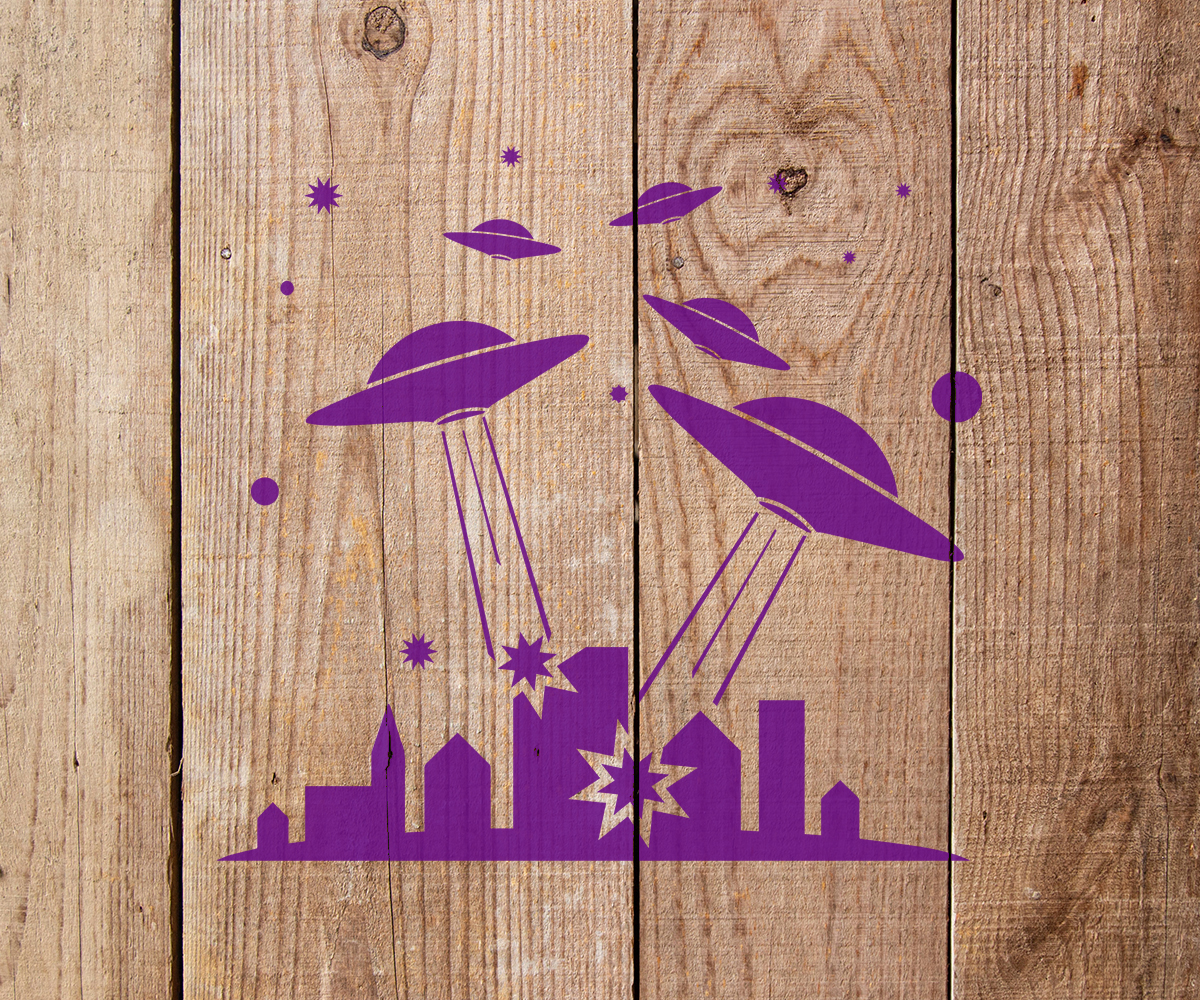 Martian Attack on City Stencil - Art and Wall Stencil - Stencil Giant