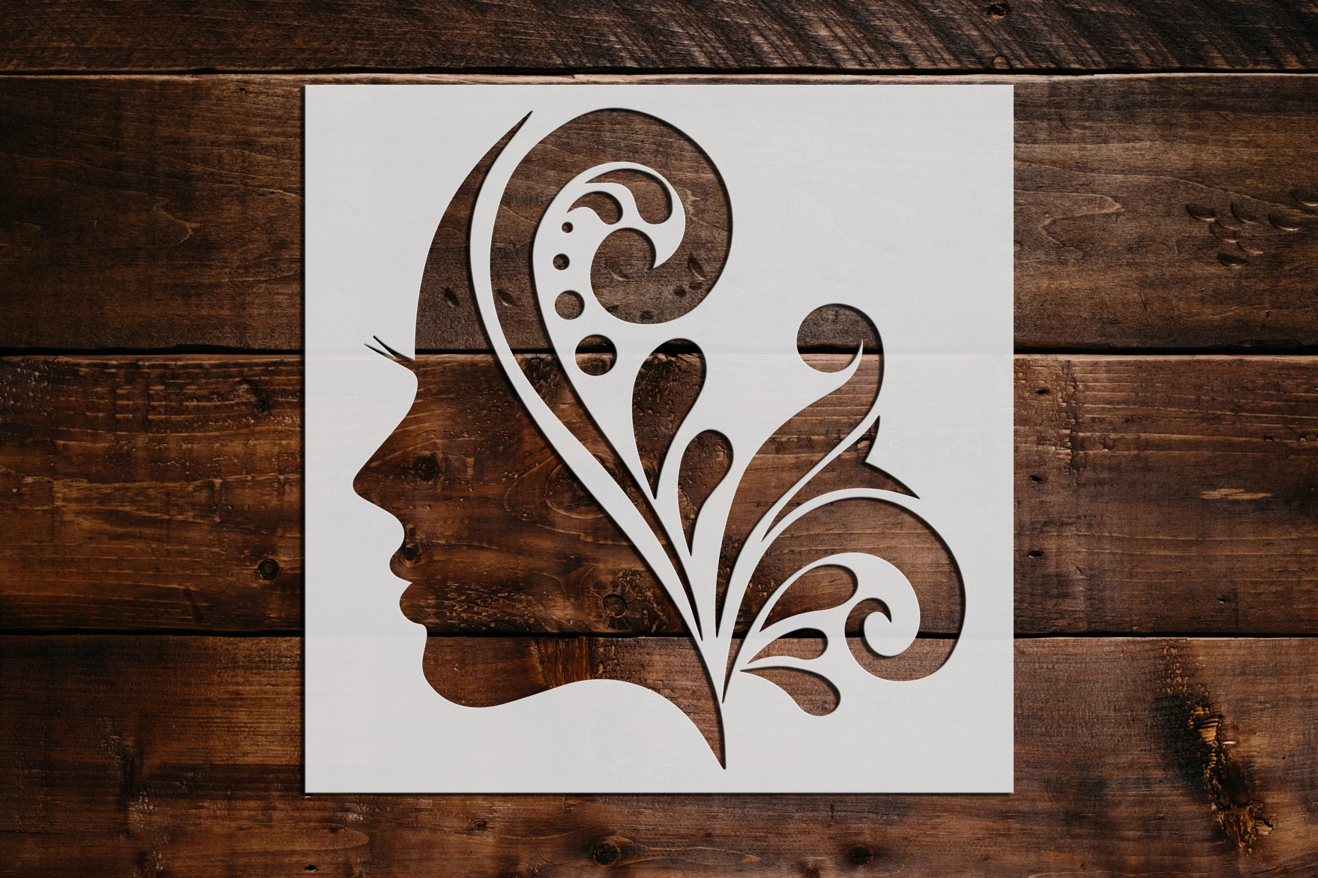 Woman Face Scroll Stencil - Art and Wall Stencil - Stencil Giant