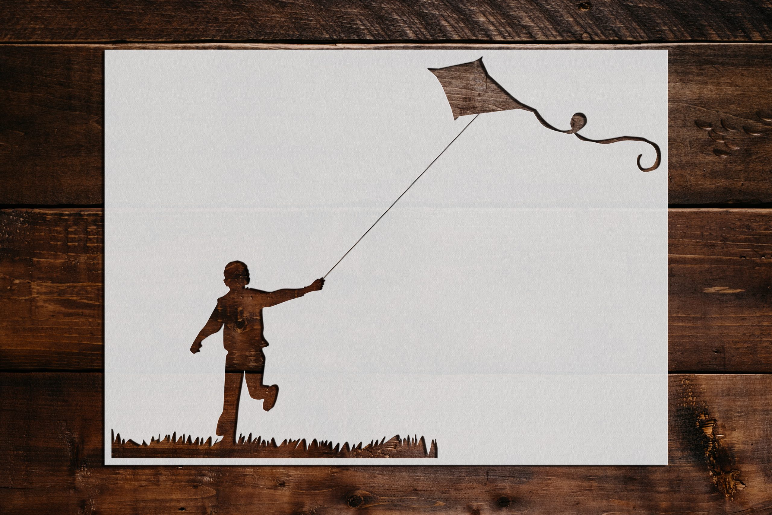Boy Flying a Kite Stencil - Art and Wall Stencil - Stencil Giant