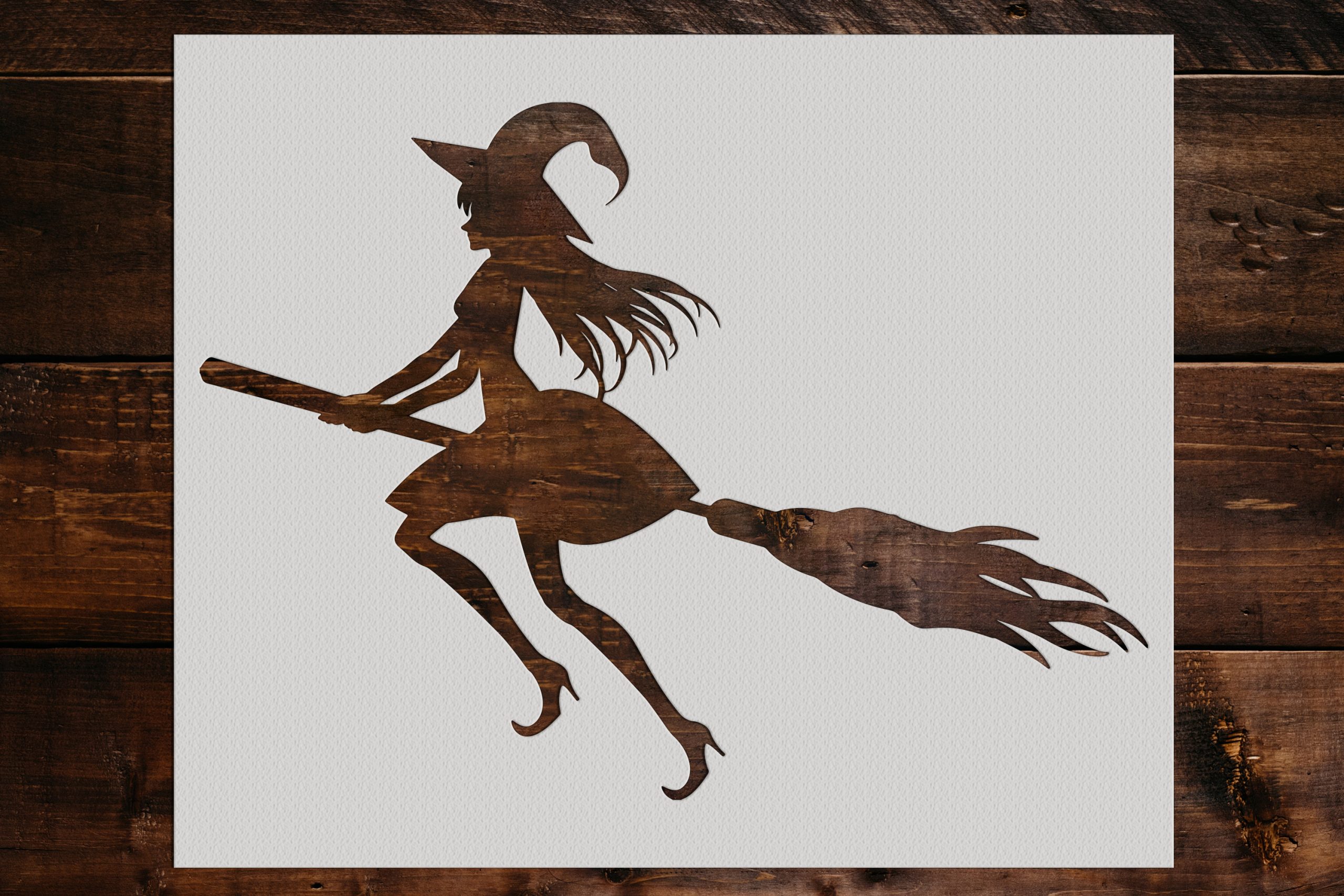 Witch on a Broom Stencil - Art and Wall Stencil - Stencil Giant